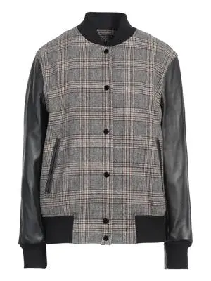 Rag & Bone Plaid Baseball Jacket With Leather Sleeves - Black