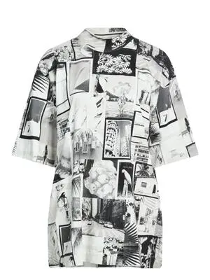 Farm Rio Printed Short Sleeve Mock Neck Top - Grey