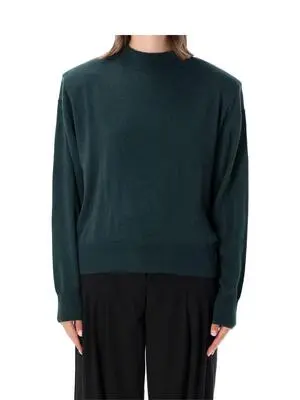 THE FRANKIE SHOP The Frankie Shop Ribbed Wool Turtleneck Knit Top With Shoulder Pads Green