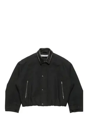 Acne Studios Cotton Satin Bomber With Leather Collar - Black