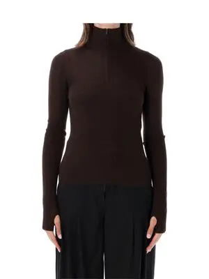 THE FRANKIE SHOP Zip-neck Knit Top Black