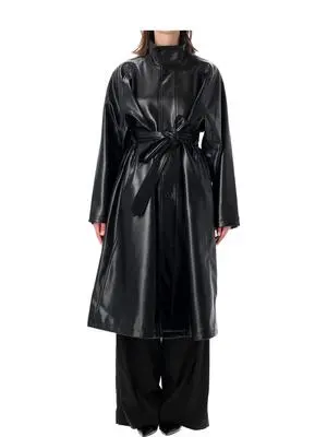 THE FRANKIE SHOP Oversized Faux Leather Trench Coat - Black