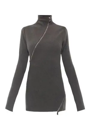 Attico Long-sleeved High-neck Sweater With Decorative Zipper - Grey