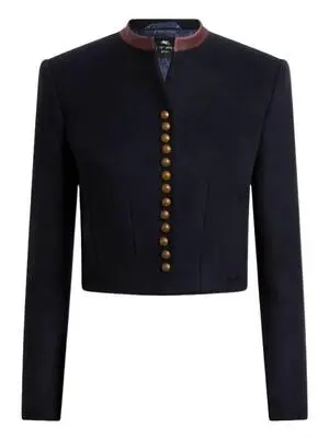 Etro Wool-blend Cropped Jacket With Pegaso Buttons - Blue