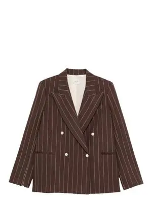 ALYSI Pinstriped Double-breasted Blazer - Brown