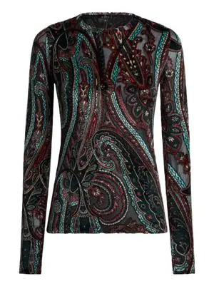 Etro Chenille Jacquard Sweater With Paisley Motif Grey