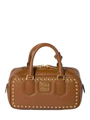 Miu Miu Arcadie Studded Leather Bag - Brandy