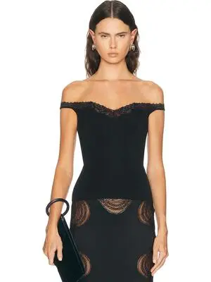 SELF-PORTRAIT Knitted Lace Top - Black