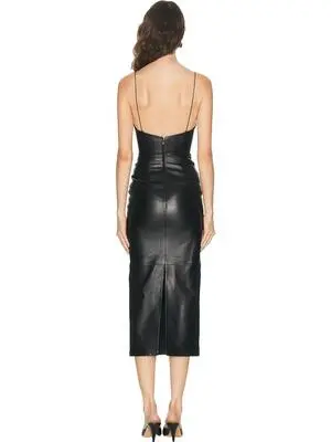 Alex Perry Leather V-neck Midi Dress - Black