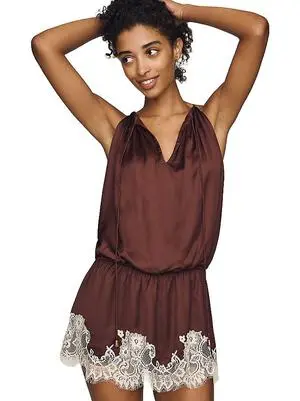 Rococo Sand Lace Trim Halter Mini Dress - Bordeaux