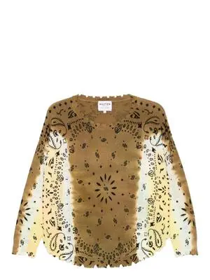 KUJTEN Bandana Print Distressed Sweater - Brown
