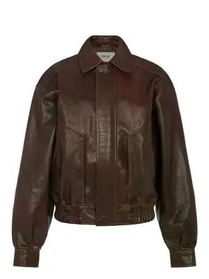 DUCIE Florence Calf Leather Bomber Jacket - Brown