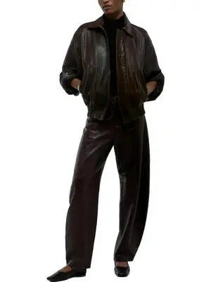 DUCIE Florence Calf Leather Bomber Jacket - Brown
