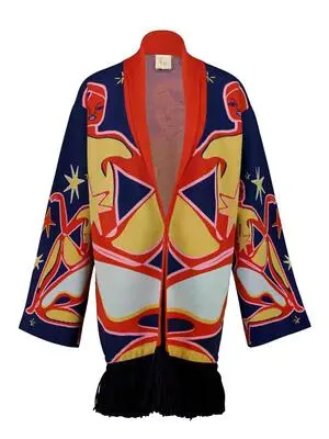 PAULA PAULA Jacquard Fringed Cardigan