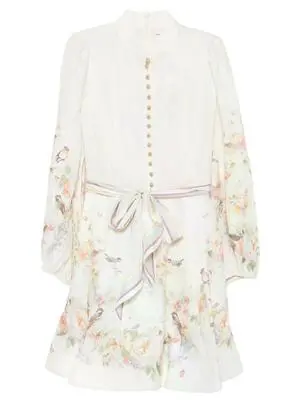 Zimmermann ZIMMERMANN Floral Print High Neck Mini Dress Neutrals