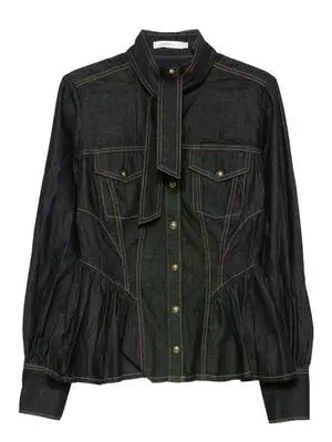 Zimmermann Pussy-bow Peplum Shirt - Blue