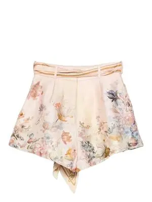 Zimmermann Floral Print Belted Shorts - Neutrals