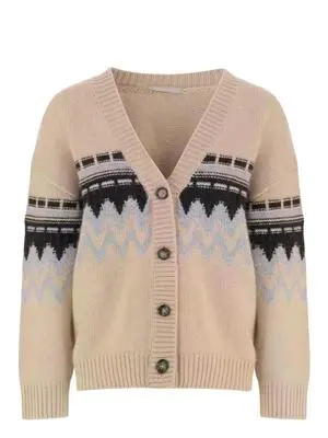 ALLUDE Cashmere Fair Isle V-neck Cardigan - Neutrals