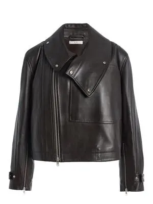 Co Flying Collar Leather Moto Jacket - Brown