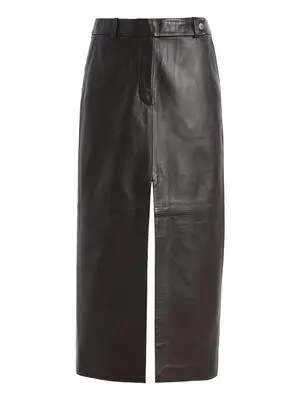 Co Tailored Front-slit Leather Midi Skirt - Brown