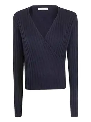 Liviana Conti Ribbed Knit Wrap Sweater - Black