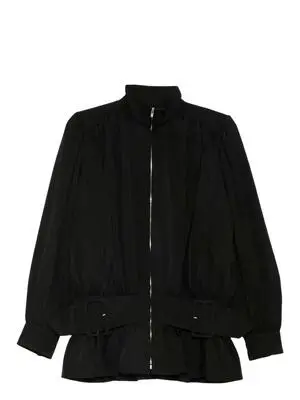 FETICO Belted Zip-up High Neck Long Sleeve Top - Grey