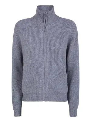 Seventy Sequin-embellished Ribbed Cardigan - Grey