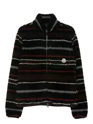 Moncler Striped Zip-up Cardigan - Black