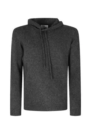 ROBERTO COLLINA Knitted Drawstring Hoodie Grey