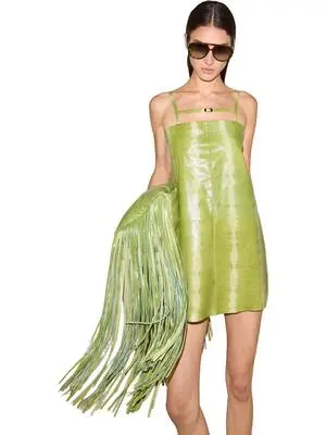 Alexis Elvie Genuine Leather Mini Dress - Green