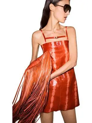 Alexis Elvie Genuine Leather Mini Dress - Red
