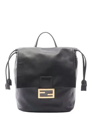 Fendi Leather Ff Logo Backpack - Black