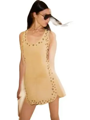 Alexis Maryn Genuine Suede Embellished Mini Dress - Tan