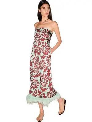 Alexis Arlie Midi Dress With Feather Trim - Print