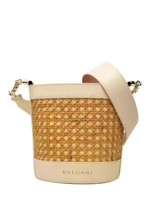 BVLGARI Serpenti Forever Bucket Bag In Wicker And Calfskin - Neutrals