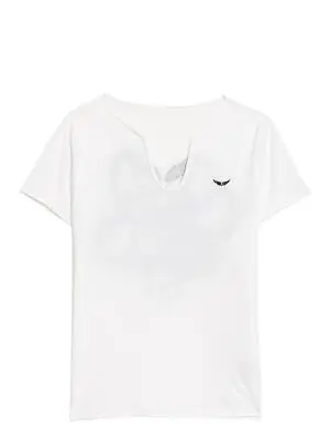 Zadig&Voltaire Short Sleeve Henley T-shirt With Snake Print And Rhinestones - White