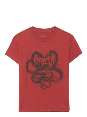 Zadig&Voltaire Walk Cotton T-shirt With Snake Print And Rhinestones - Cherry