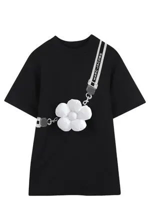 Marc Jacobs Short Sleeve Dress With Flower Appliqu - Black