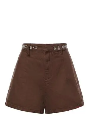 OTTOD'AME Embroidered High-waisted Shorts - Brown