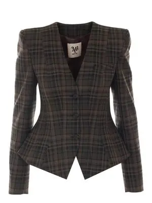ANIYE BY Checked Peplum Blazer - Brown