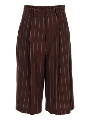 ALYSI Pinstriped Bermuda Shorts - Brown