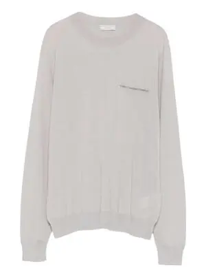Peserico Peserico Long Sleeve Knit Top With Embellished Pocket Light Gray