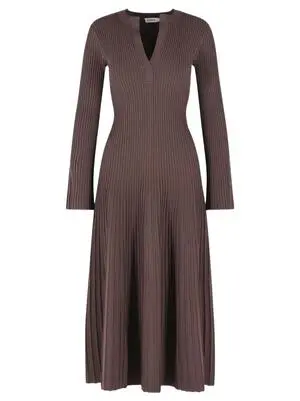 Simkhai Ribbed V-neck Long Sleeve Dress - Brown