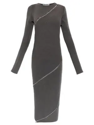 Attico Long Sleeve Dress With Decorative Zipper Detail - Grey