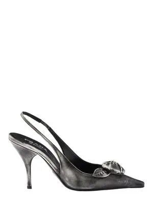 Prada Leather Slingback Pumps With Floral Detail - White/black