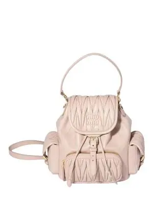 Miu Miu Matelassé Leather Logo Backpack - Pink