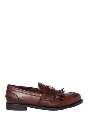 MIU MIU Miu Miu Vintage-Effect Leather Loafers With Fringe Detailing