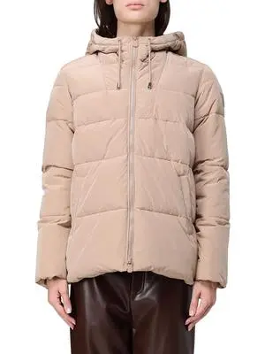 Pinko Eleodoro Cropped Quilted Nylon Puffer Jacket With Hood And Logo - Beige