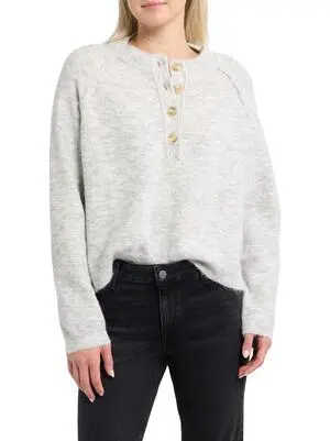 BDG URBAN OUTFITTERS Bdg Half Placket Crewneck Sweater - Grey