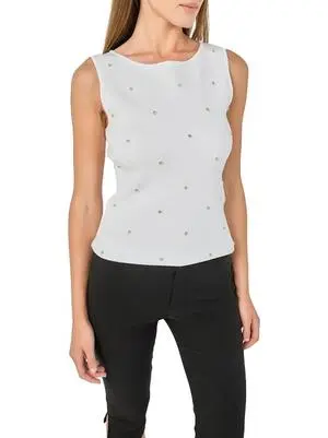 Endless Rose Endless Rose Jewel Embellished Sleeveless Knit Top White